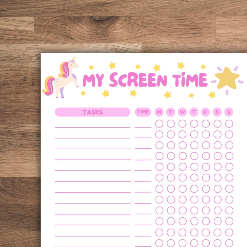 Screen Time Chart Earn Screen Time Printable Screen Time Checklist Reward Chart Toddler Chore ...