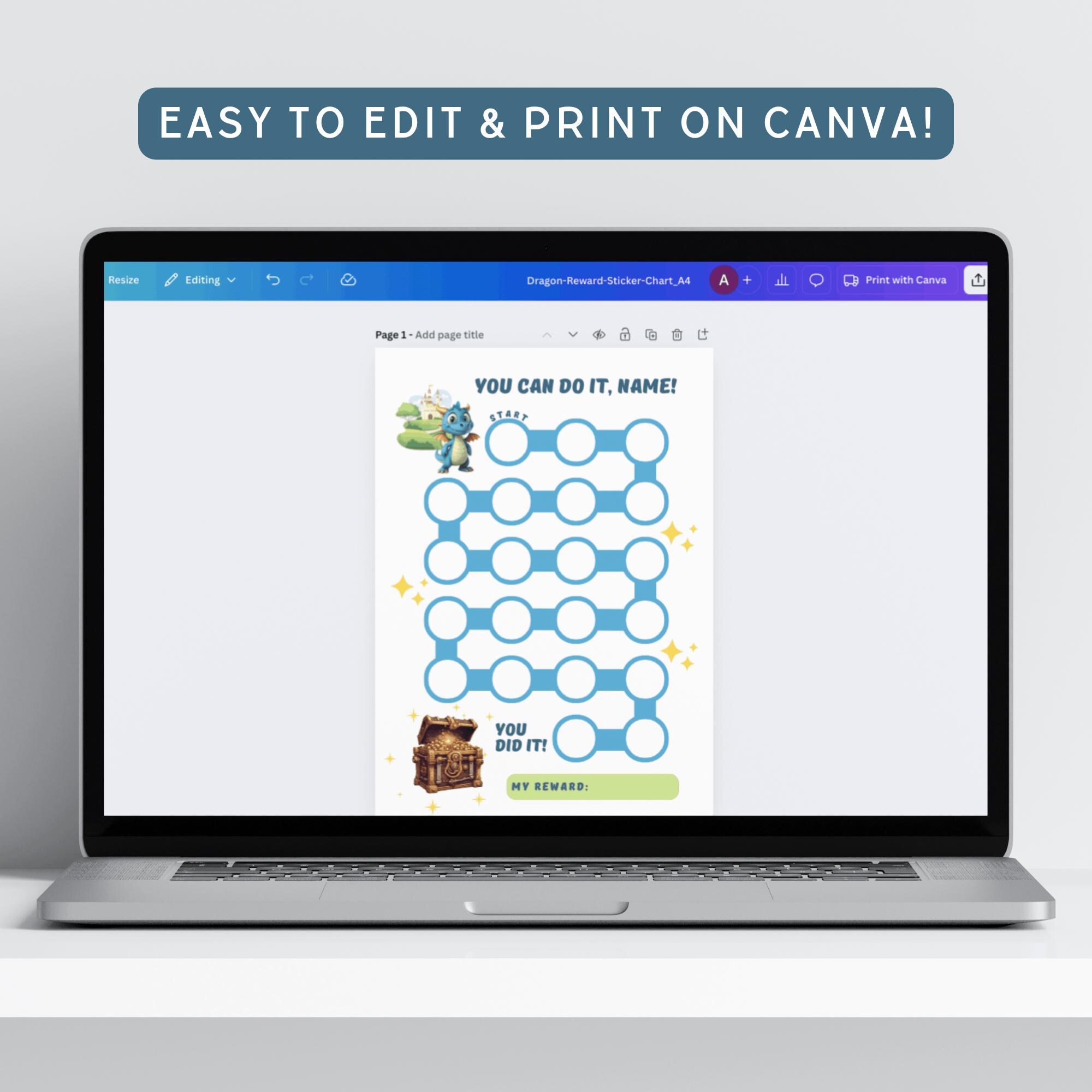 Dragon Reward Chart Editable Kids Sticker Chart Toddler Behavior Chart ...