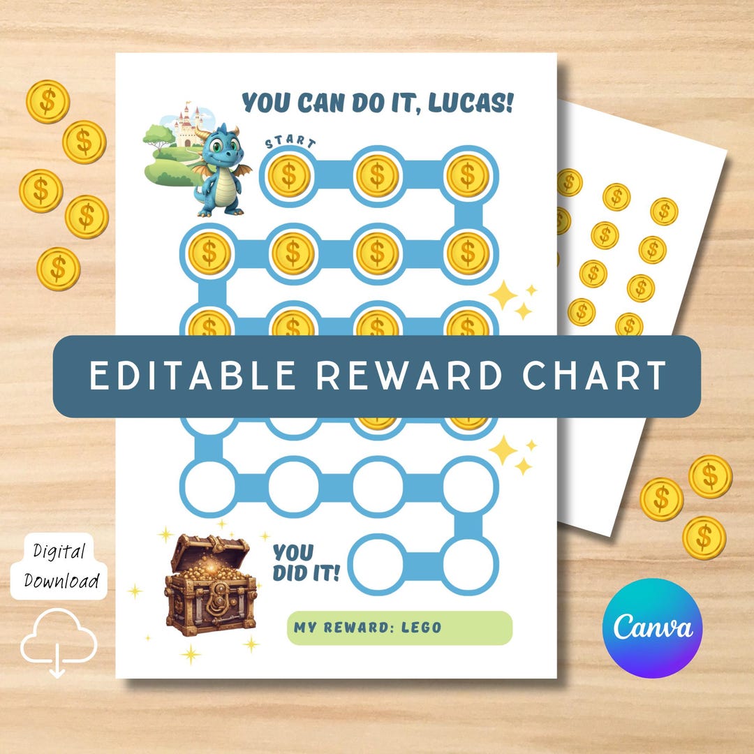 Dragon Reward Chart Editable Kids Sticker Chart Toddler Behavior Chart ...