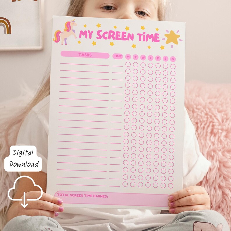 Screen Time Chart Earn Screen Time Printable Screen Time Checklist ...