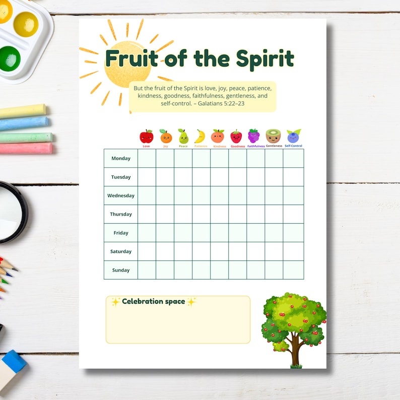 Fruit of the Spirit Reward Chart Kids Bible Study Galatians Holy Spirit ...