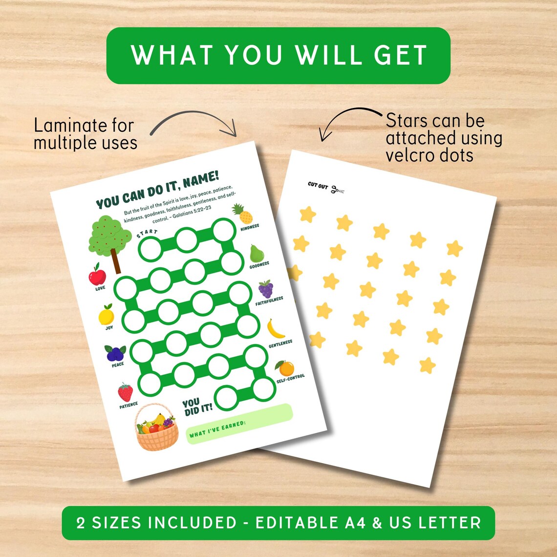 Fruit of the Spirit Reward Chart Editable Sticker Chart Bible Verse ...
