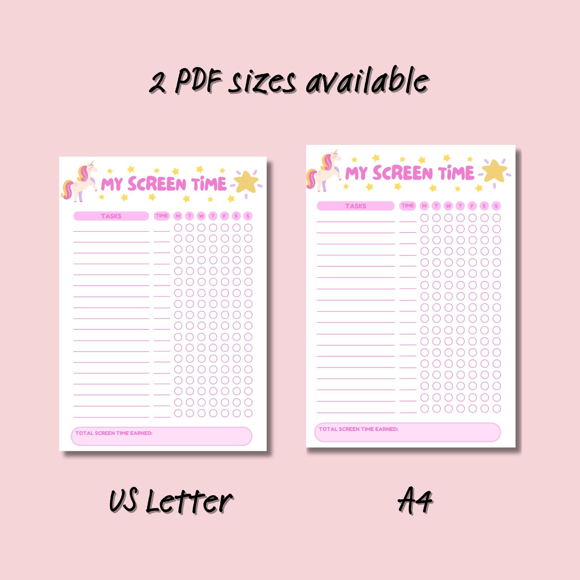 Screen Time Chart Earn Screen Time Printable Screen Time Checklist ...