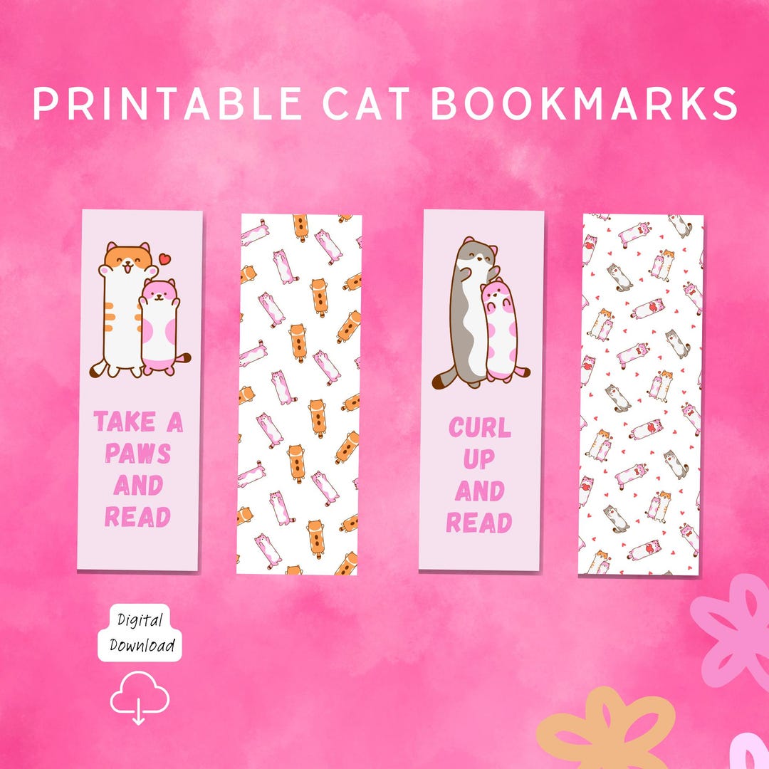 Printable Cat Bookmark Kawaii Bookmark Cats Bookmark Cute Cat Bookmark ...