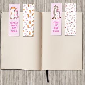 Cat Bookmark Printable Bookmark Cute Bookmarks Kawaii Cat Bookmark Book ...