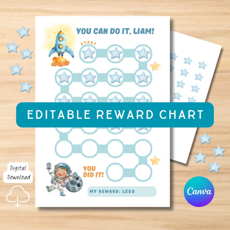 Outer Space Reward Chart Editable Kids Sticker Chart Toddler Behavior ...