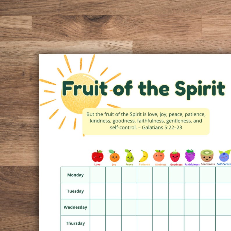 Fruit of the Spirit Reward Chart Kids Bible Study Galatians Holy Spirit ...