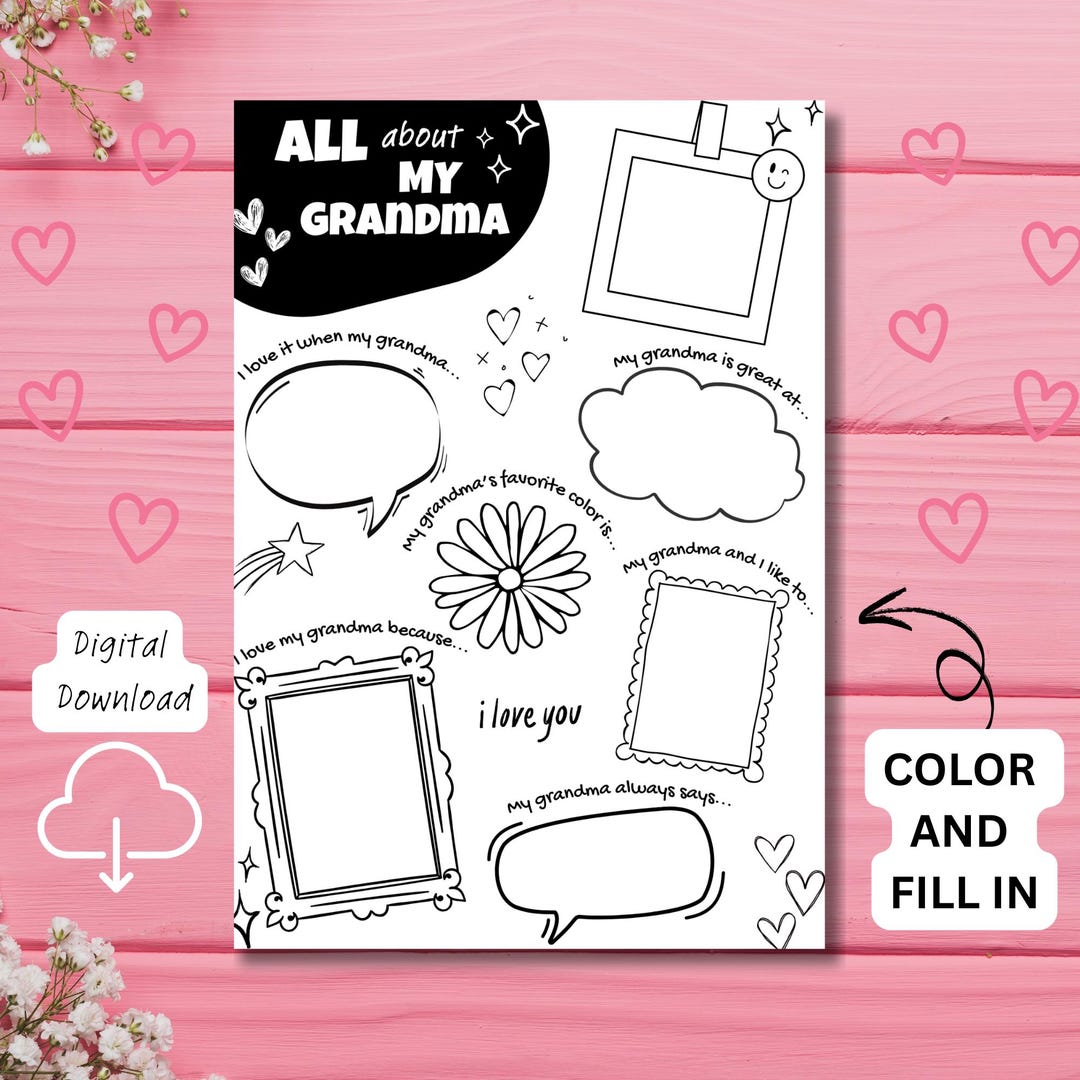All About My Grandma Activity Page Mothers Day Coloring Grandma Fill in ...