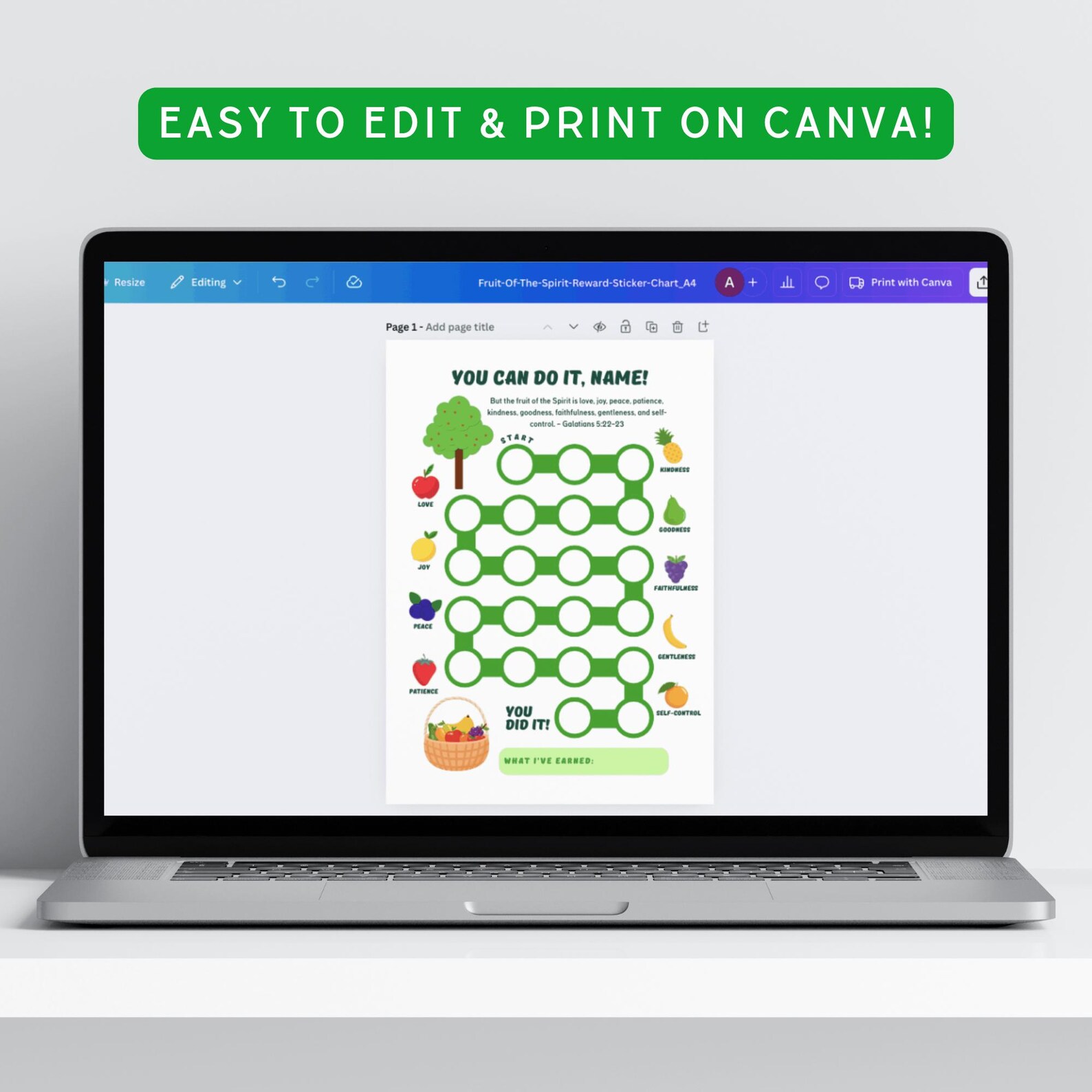 Fruit of the Spirit Reward Chart Editable Sticker Chart Bible Verse ...