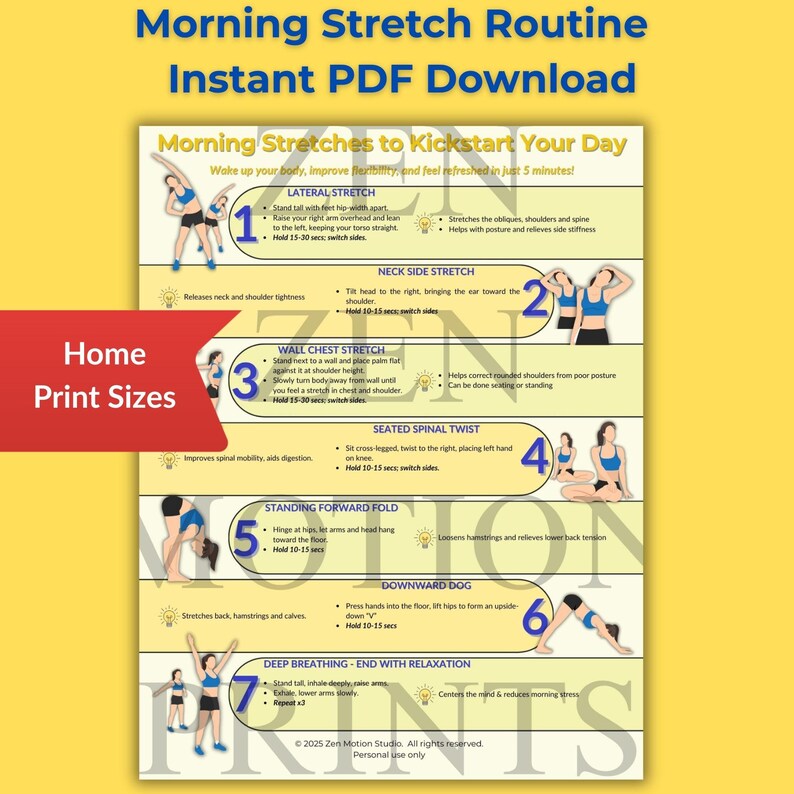 Morning Stretch Routine Printable PDF – Full Body Stretches to Wake up ...