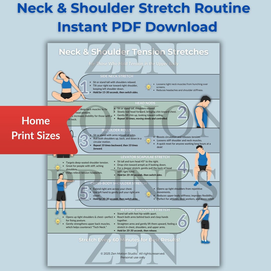 Neck and Shoulder Stretch Routine Printable – Relieve Tension and ...