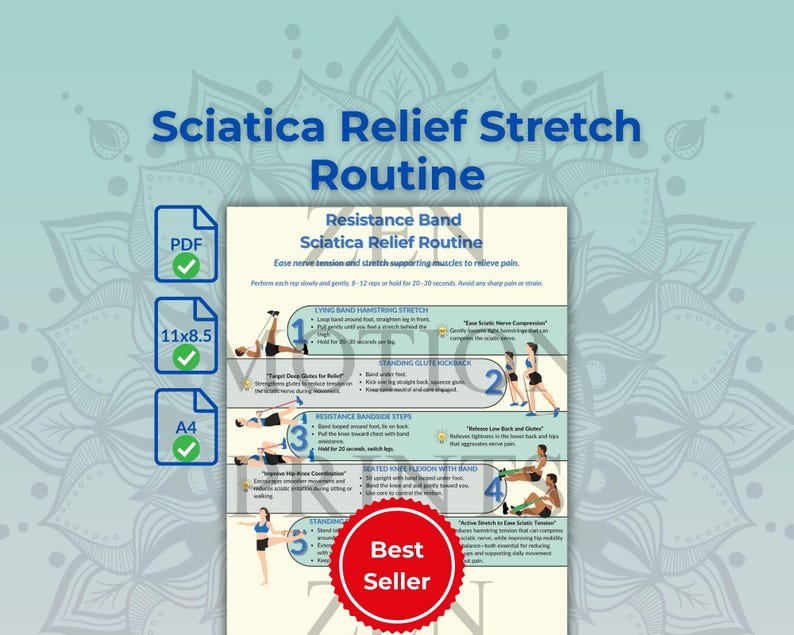 Resistance Band Sciatica Pain Relief | Printable Back Pain Guide ...