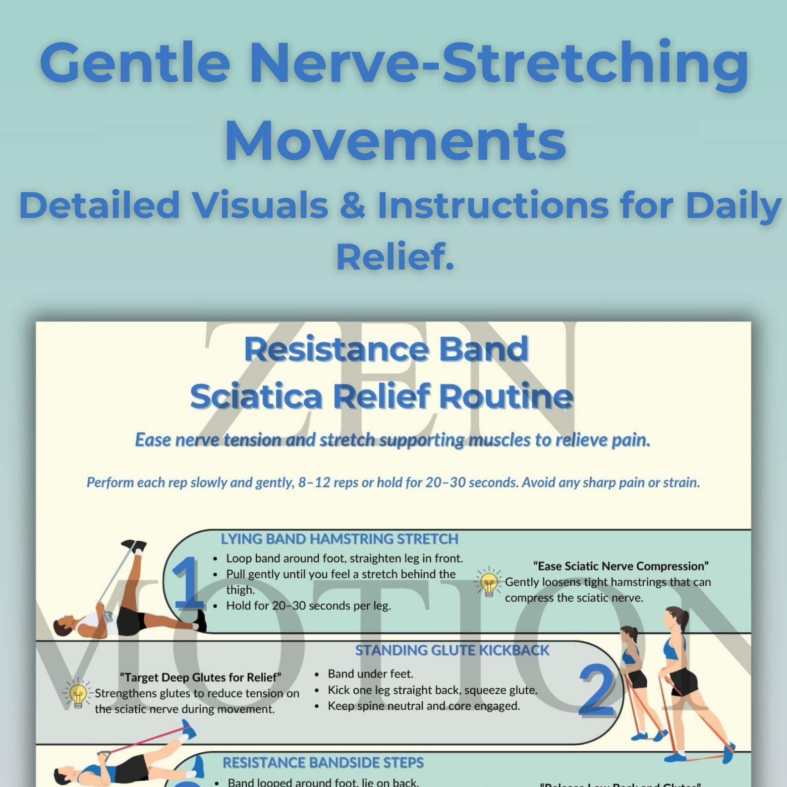 Resistance Band Sciatica Pain Relief | Printable Back Pain Guide ...