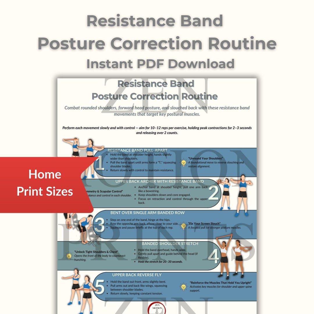 Resistance Band Posture Routine Printable – Improve Alignment & Reduce ...