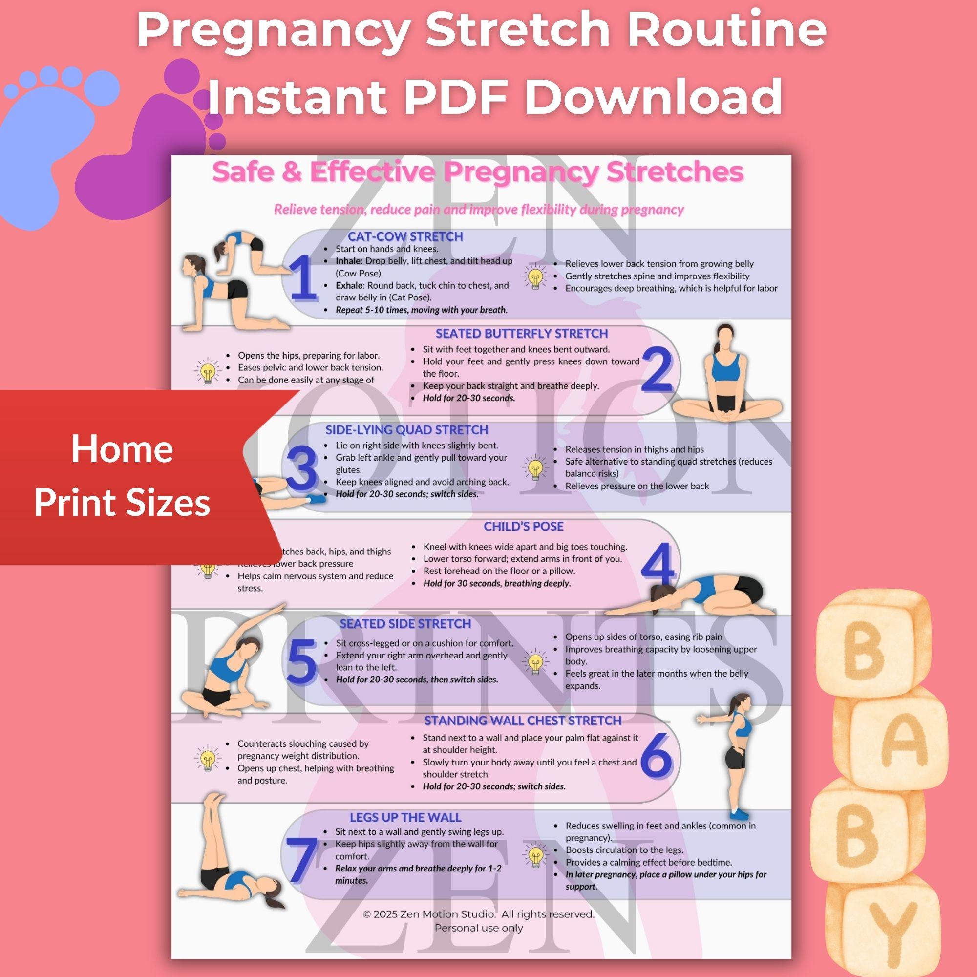 Pregnancy Stretch Routine Printable PDF – Gentle Prenatal Stretches for ...
