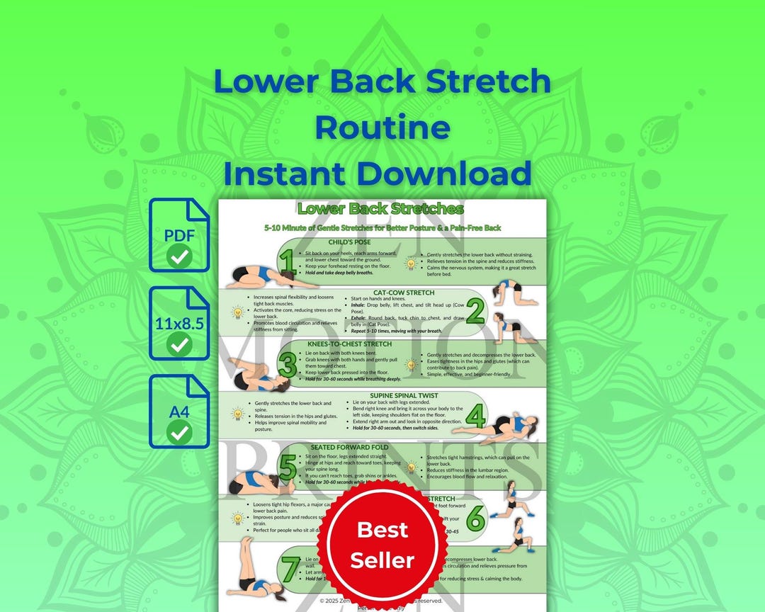 Lower Back Stretch Routine Printable – Gentle Relief for Back Pain and ...