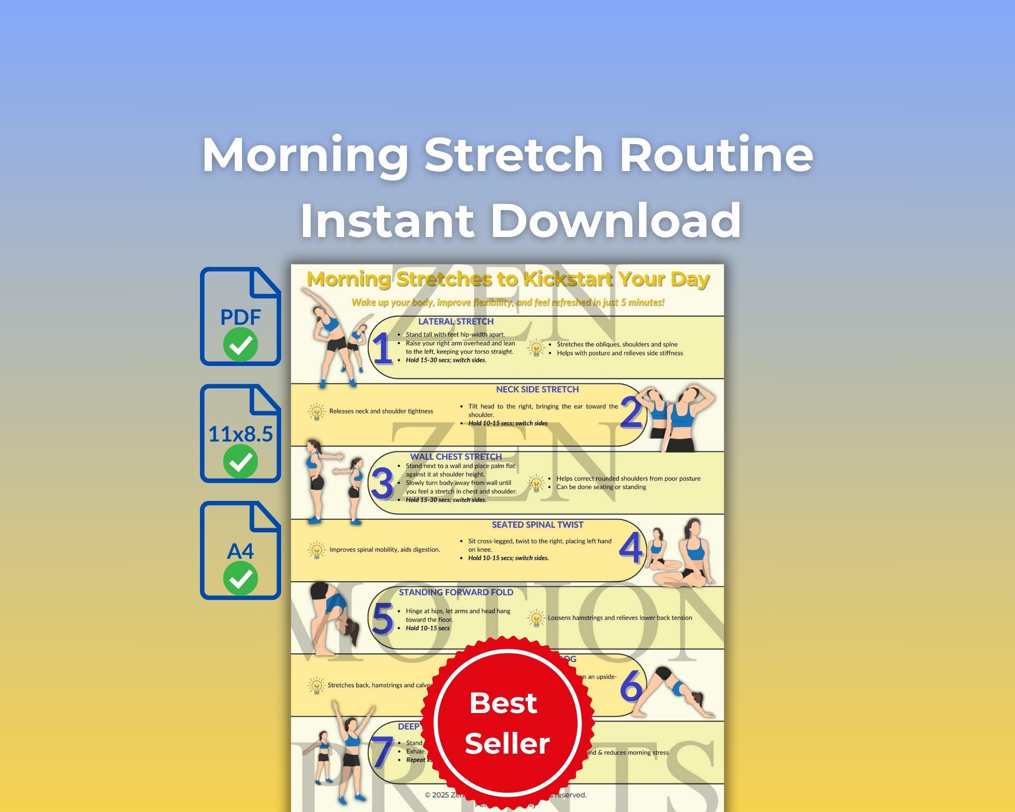 Morning Stretch Routine Printable – Full Body Workout Guide, Wellness ...