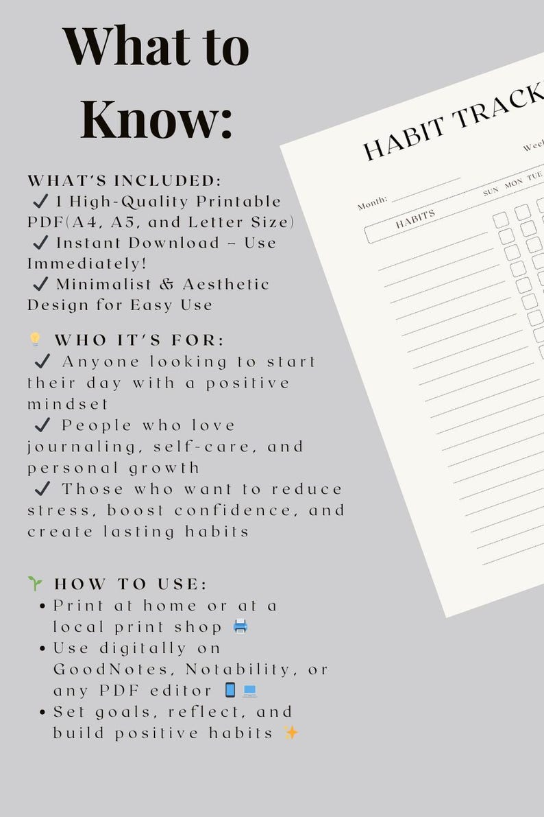Habit Tracker Printable | Daily & Monthly Habit Tracker | Self-care ...
