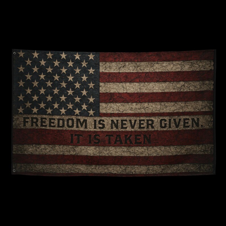 Distressed American Flag With Warrior Quote - Freedom is Never Given ...