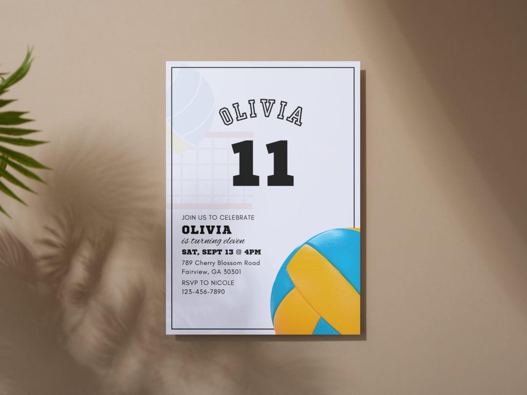 Volleyball Birthday Invitation – Editable Party Template | Printable ...
