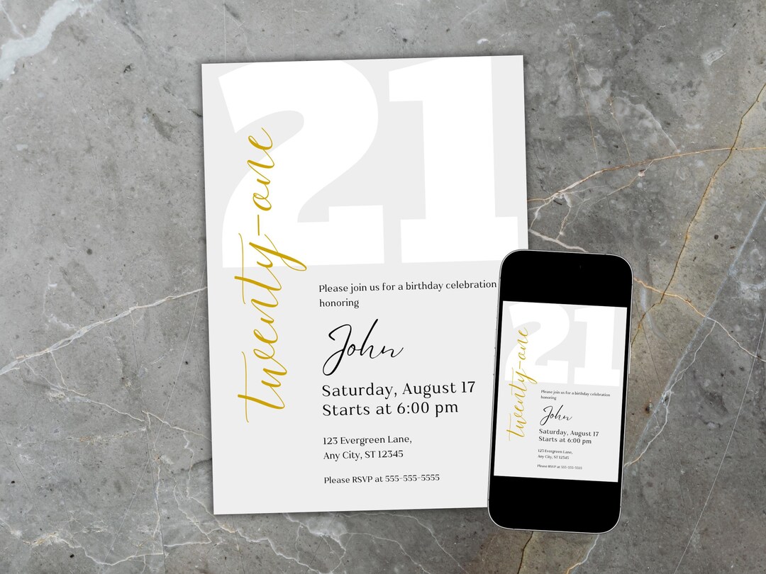Editable 21 Birthday Invitation | Modern Milestone Celebration Invite ...