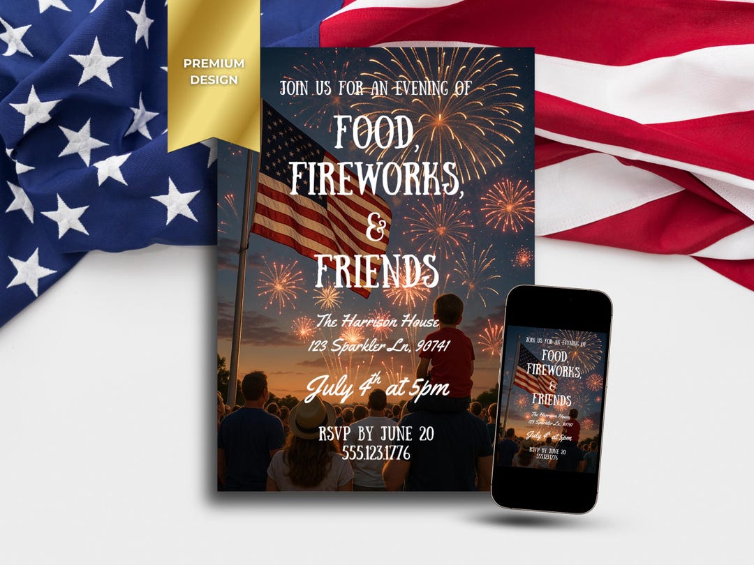 Premium 4th of July Invitation – Food Fireworks & Friends | Editable ...