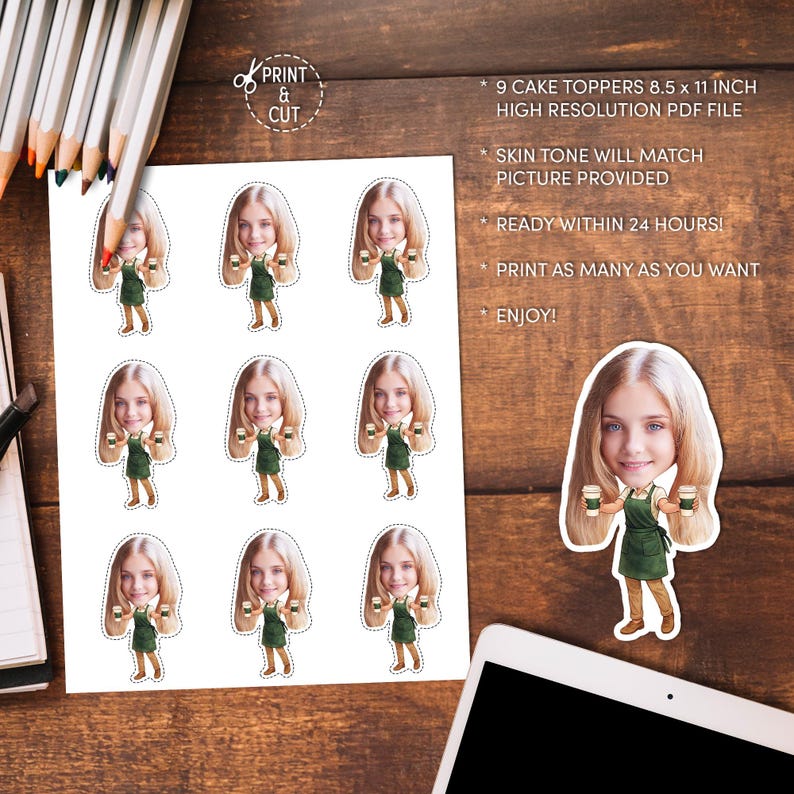 Personalized Coffee Shop Barista Face Cupcake Toppers | Barista ...