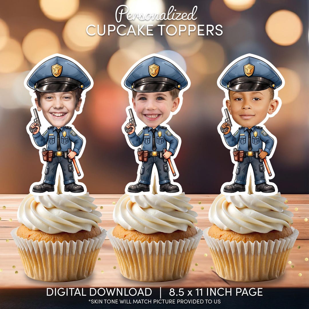 Personalized Police Officer Face Cupcake Toppers | Birthday Party Decor ...