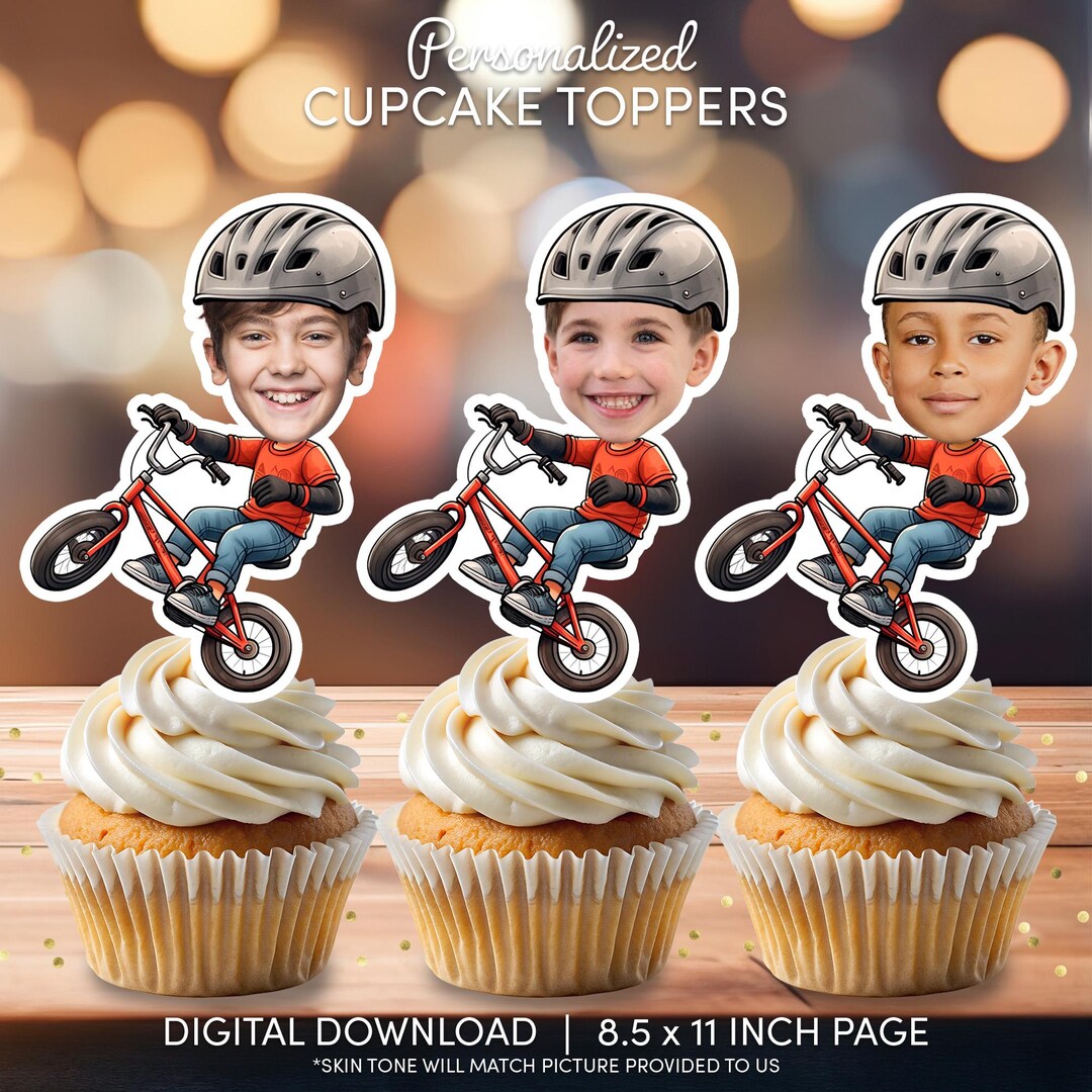 Personalized Bicycle Cupcake Toppers | Custom Party Decor (digital ...