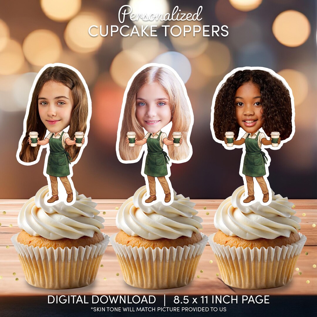Personalized Coffee Shop Barista Face Cupcake Toppers | Barista ...