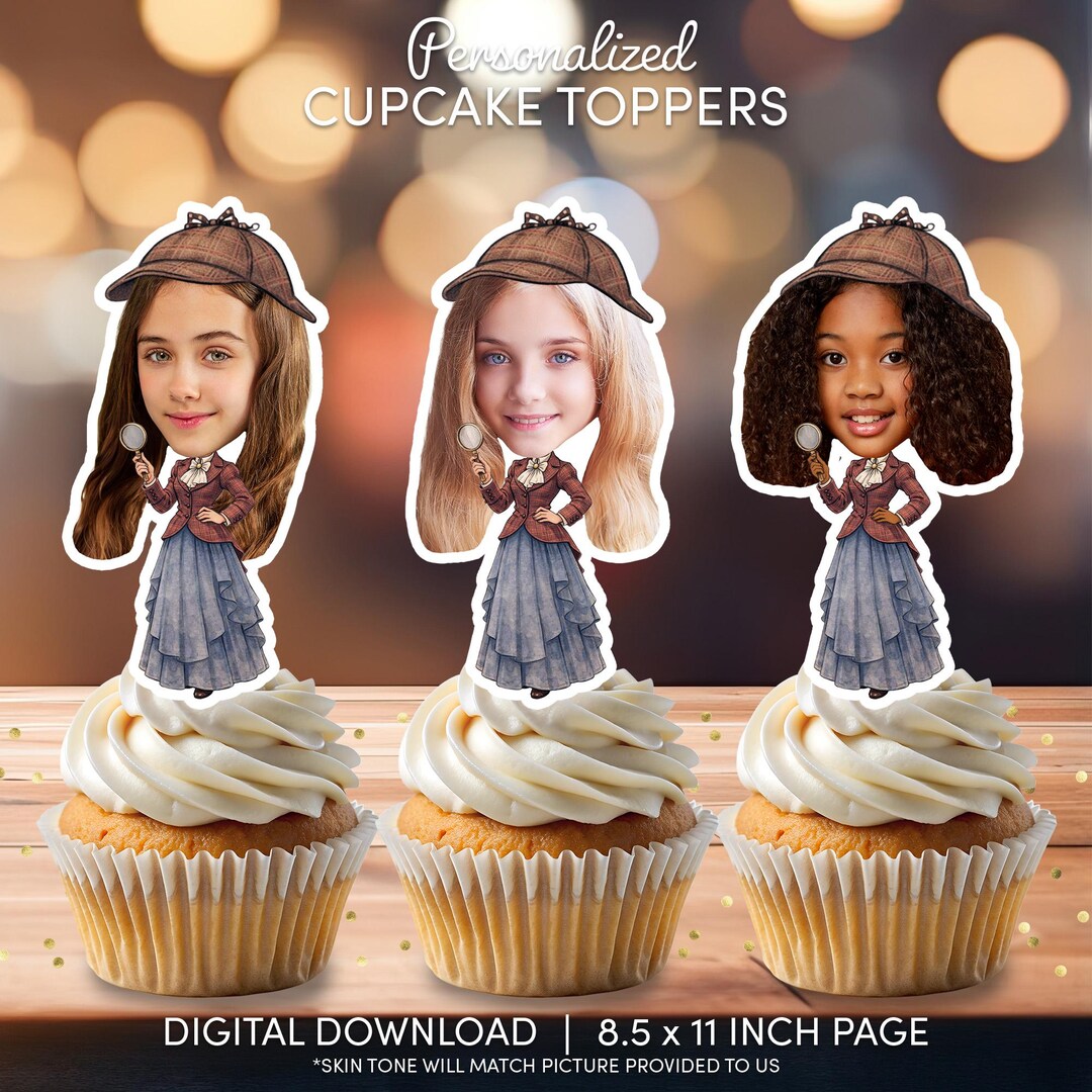 Personalized Victorian Detective Face Cupcake Toppers | Birthday Party ...
