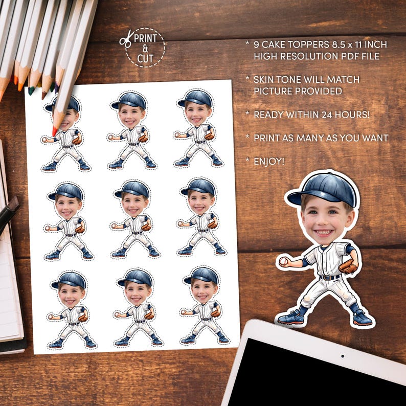 Personalized Baseball Cupcake Toppers | Custom Birthday Party (digital ...