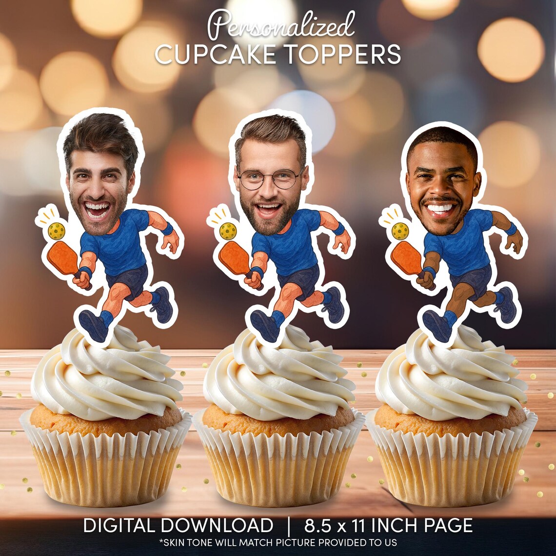 Pickleball Face Cupcake Toppers | Personalized Party Decor | Custom ...