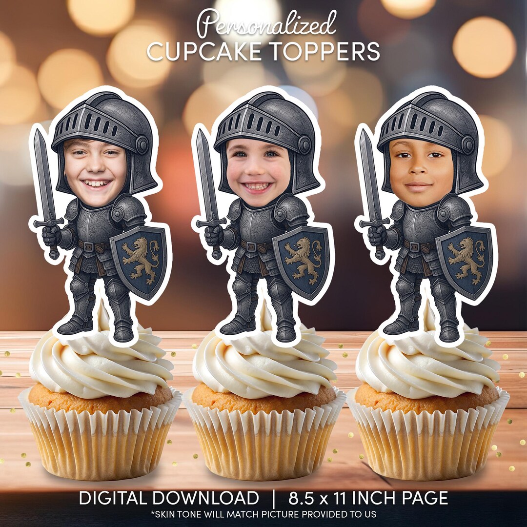 Knight Face Cupcake Toppers | Personalized Party Decor | Custom Cake ...