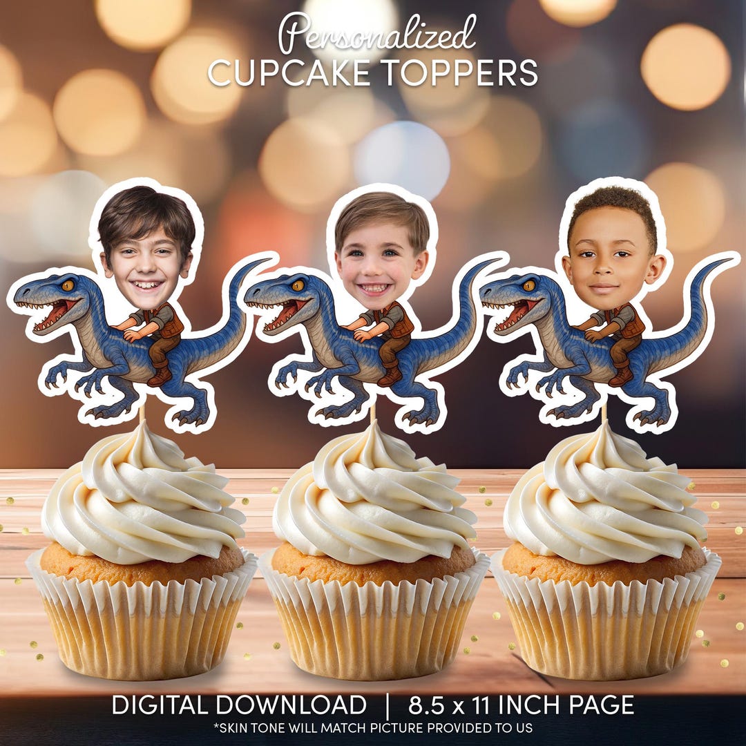 Personalized Velociraptor Face Cupcake Toppers | Raptor Birthday ...