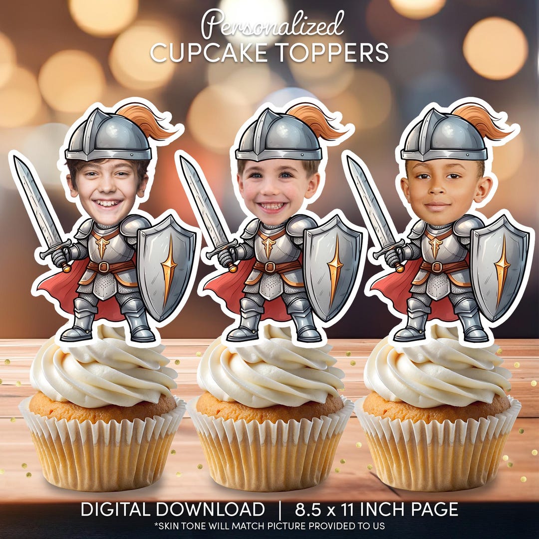 Personalized Knight Cupcake Toppers | Medieval Birthday (digital ...