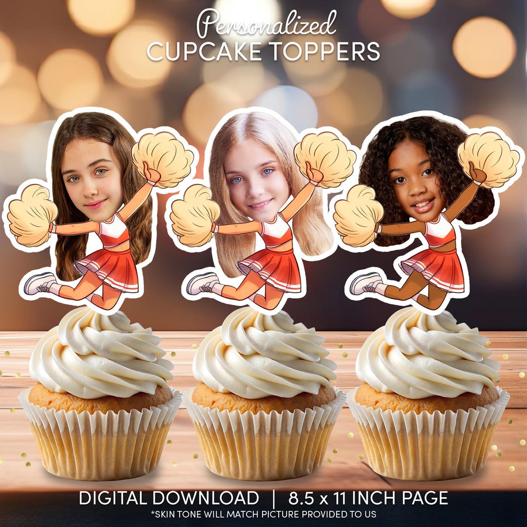 Cheerleader Face Cupcake Toppers | Personalized Party Decor | Custom ...