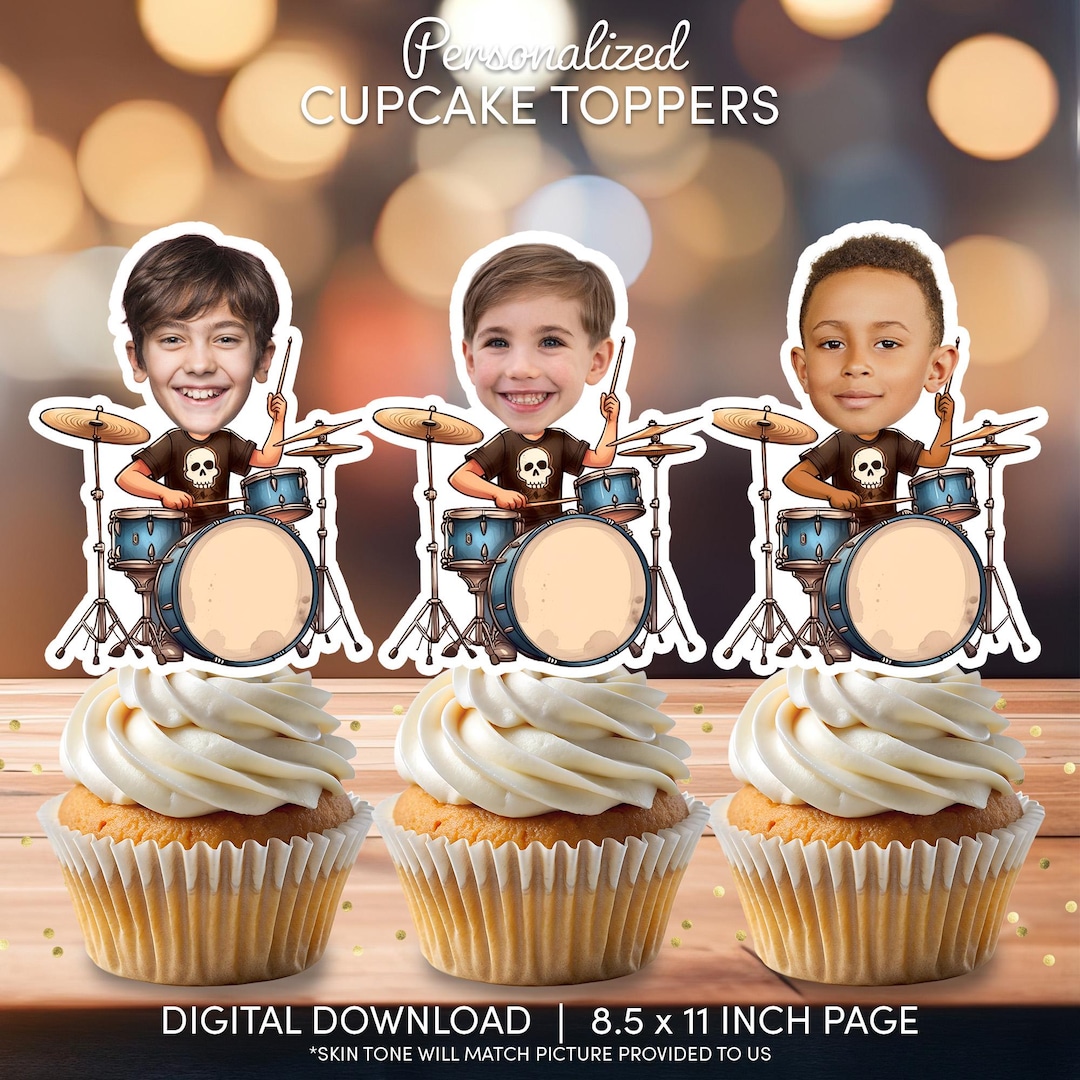 Personalized Drummer Cupcake Toppers | Rockstar Birthday (digital ...