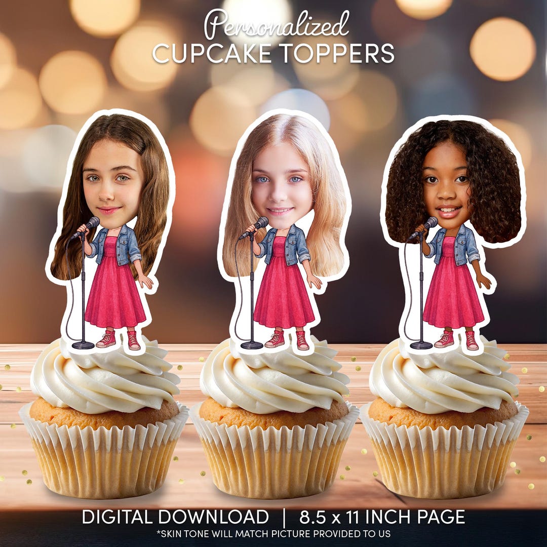 Personalized Face Cupcake Toppers | Rockstar Party (digital Download ...