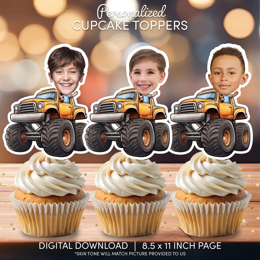 Monster Truck Face Cupcake Toppers | Personalized Party (digital ...