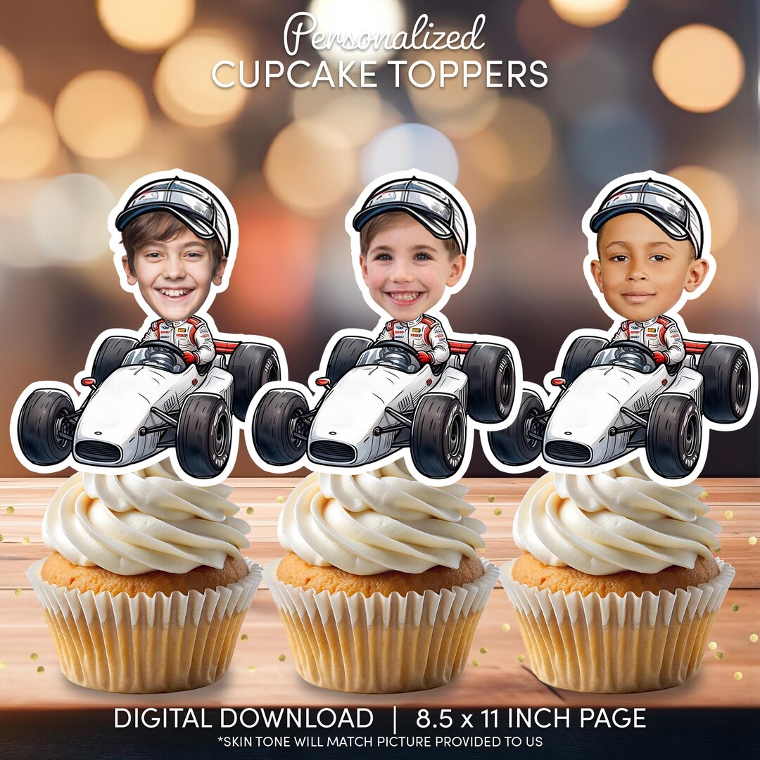 Race Car Driver Face Cupcake Toppers | Personalized Party Decor ...