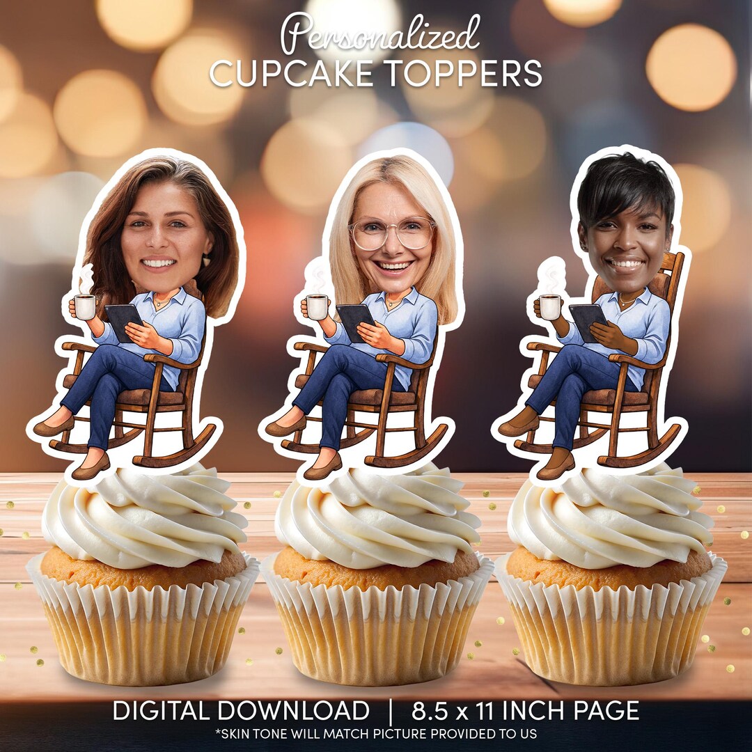 Rocking Chair Retirement Personalized Face Cupcake Toppers | Retired ...