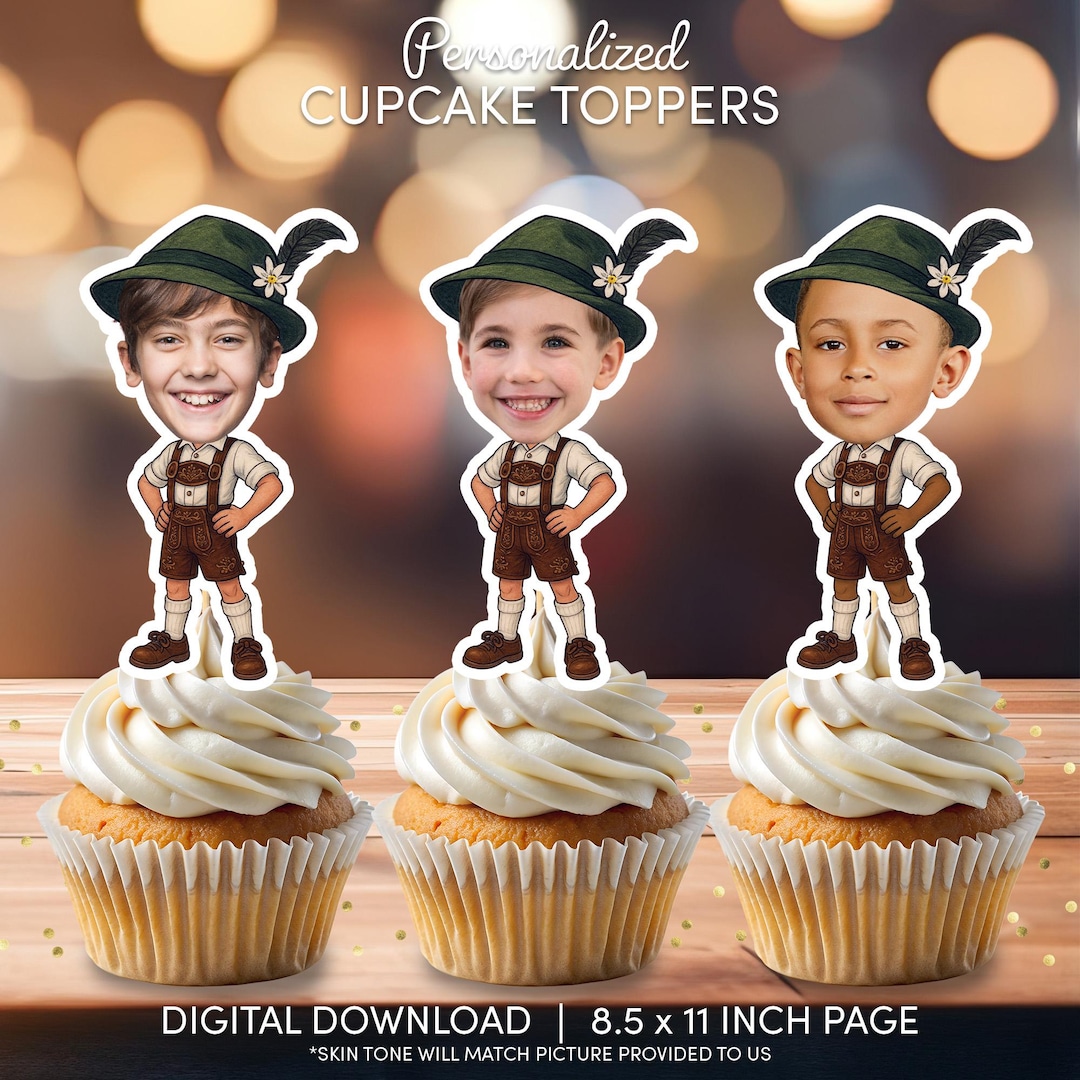 German Lederhosen Face Cupcake Toppers | Personalized Birthday Party ...