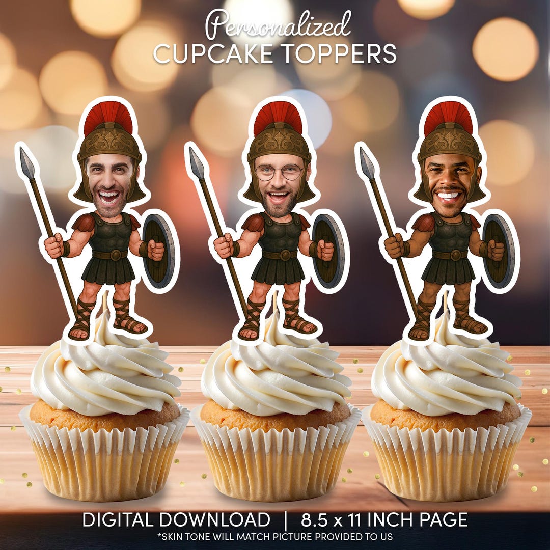 Roman Gladiator Face Cupcake Toppers | Personalized Party Decor ...