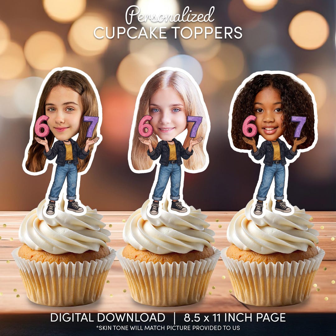 6 7 Six Seven! 6-7 Personalized Face Cupcake Toppers | 6th 7th Birthday ...