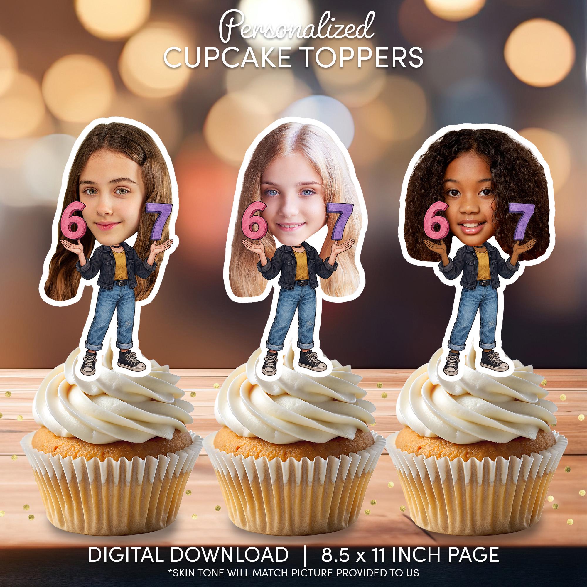 6 7 Six Seven! 6-7 Personalized Face Cupcake Toppers | 6th 7th Birthday ...