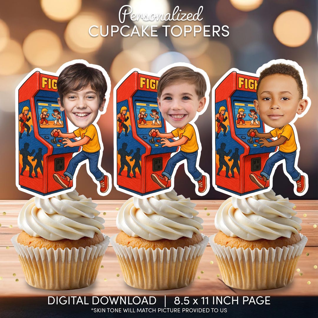 Personalized Arcade Gamer Cupcake Toppers | Birthday Party (digital ...