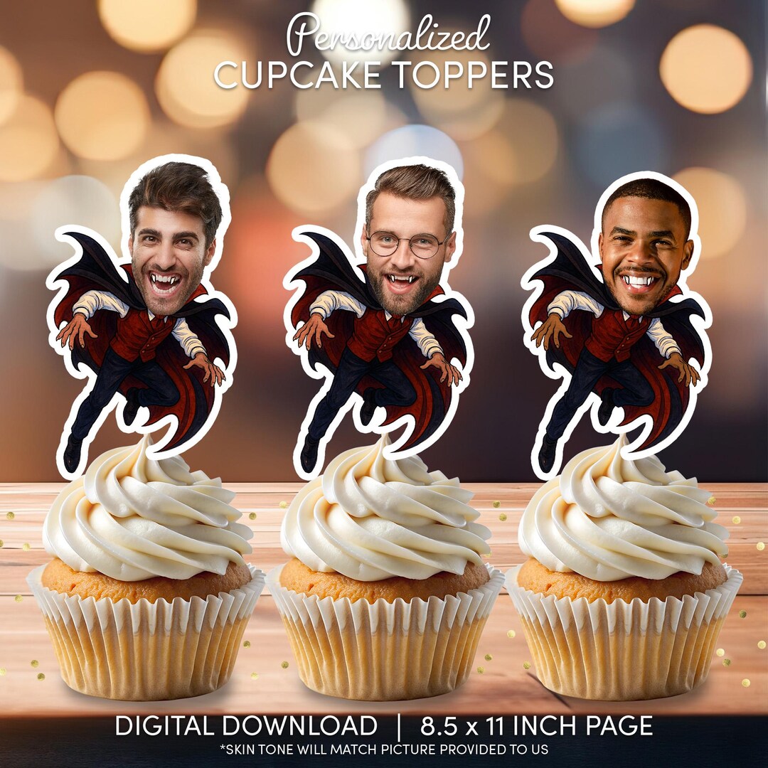 Vampire Face Cupcake Toppers | Personalized Dracula Birthday (digital ...