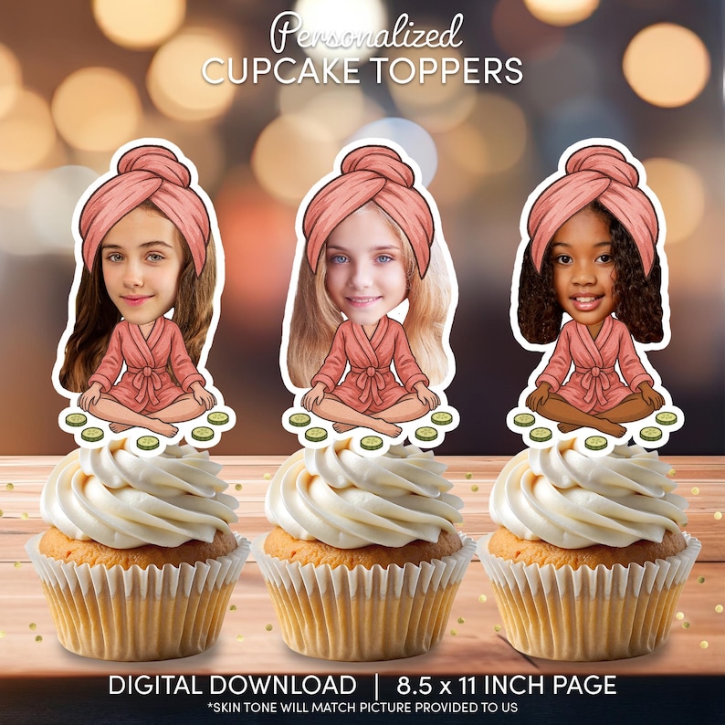 Personalized Spa Day Cupcake Toppers | Custom Face (digital Download ...