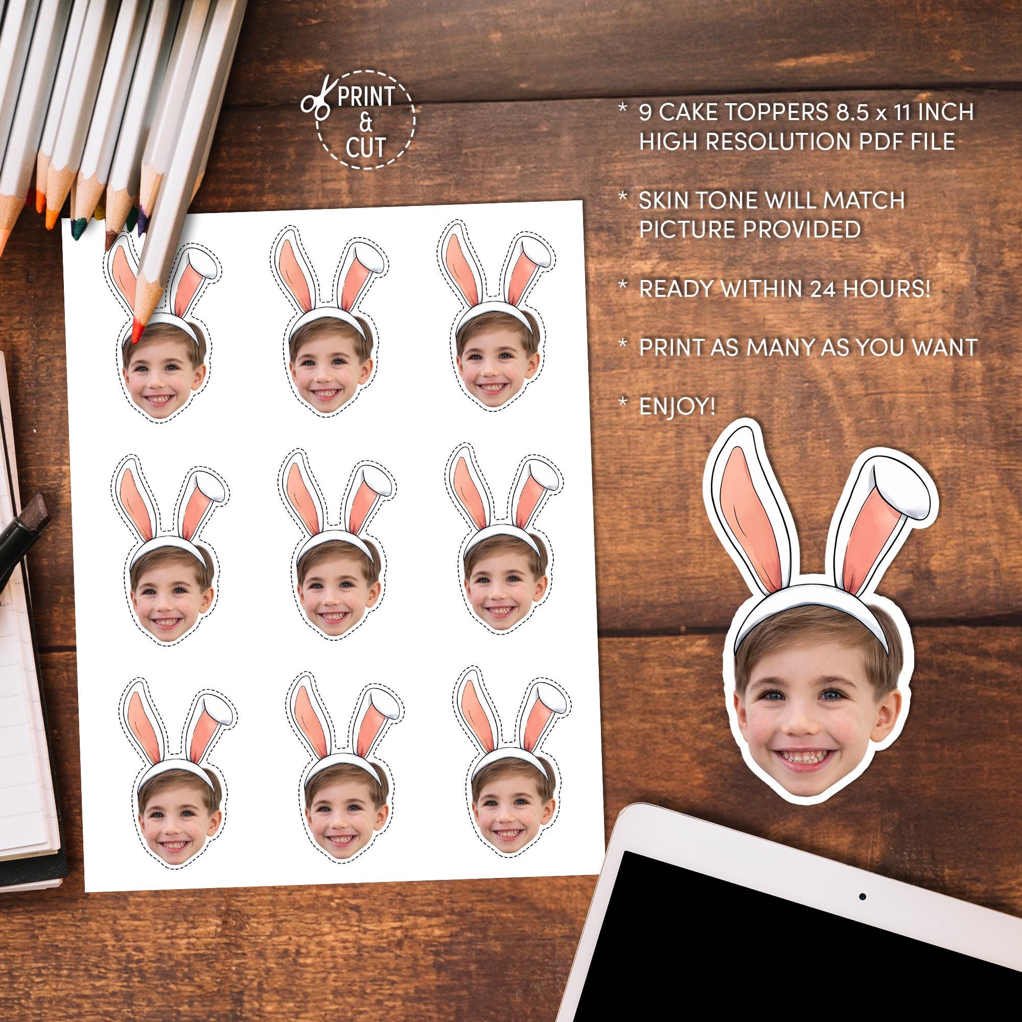 Easter Bunny Ears Face Cupcake Toppers | Personalized Party Decor ...